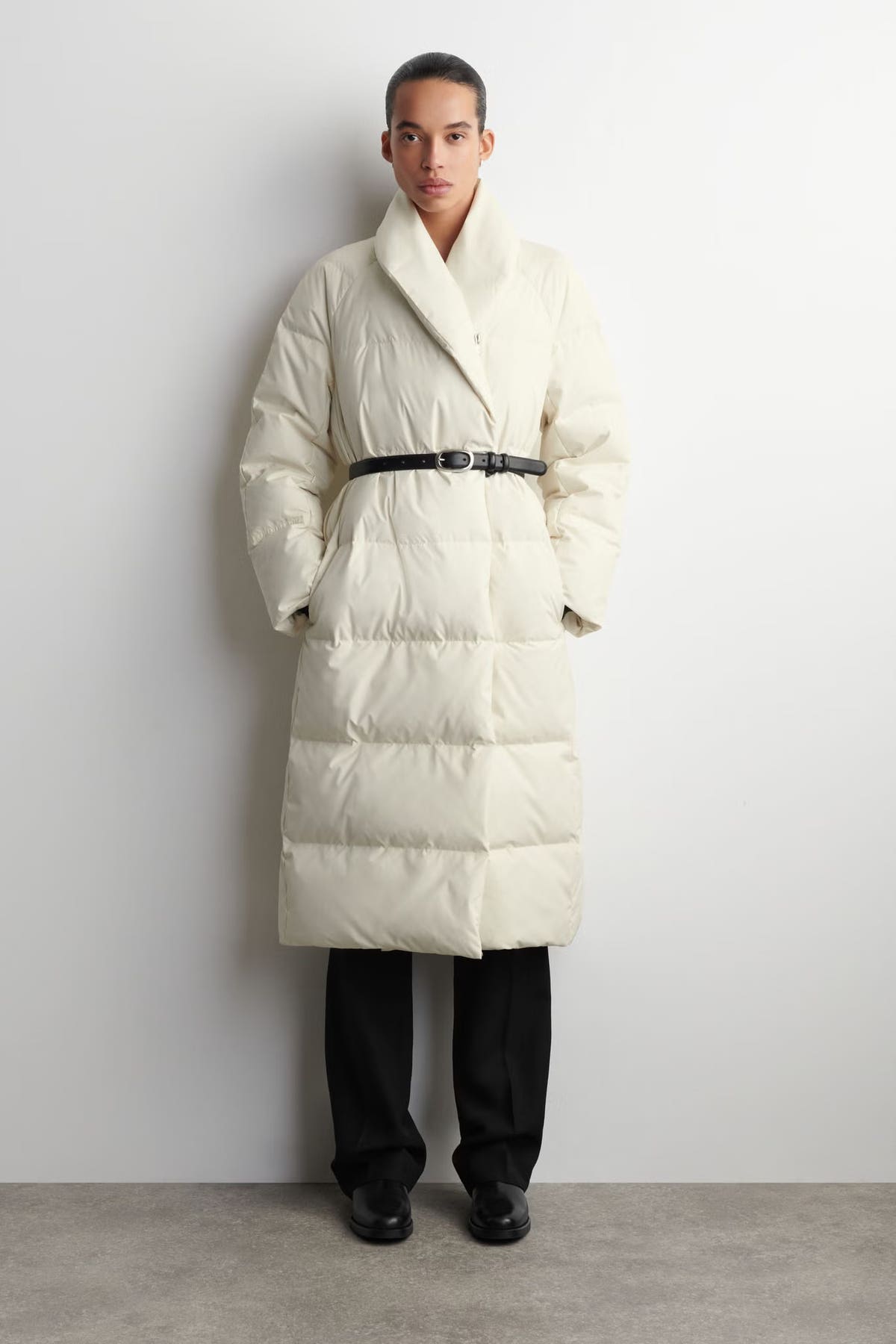 Shawl-collar Quilted Down Long Coat | COS UAE