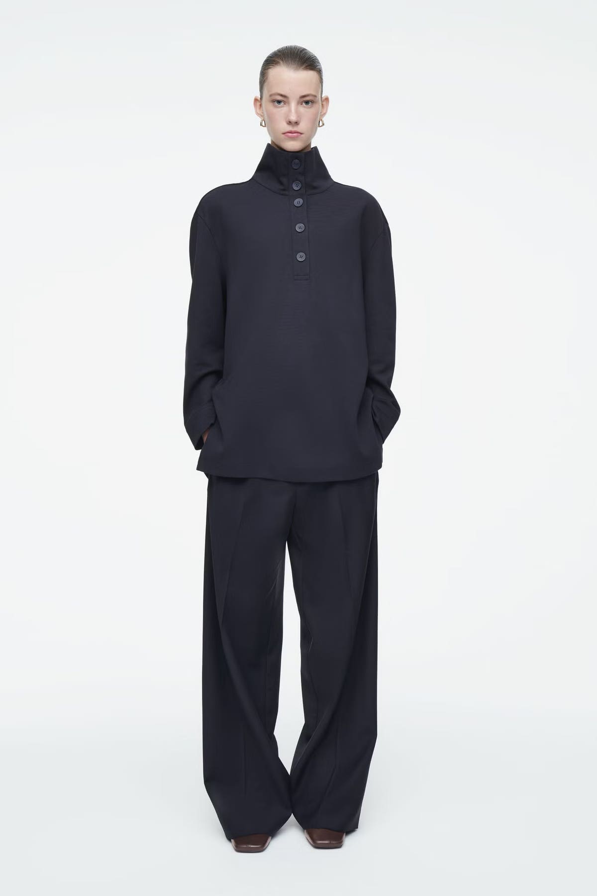 Buttoned Funnel-neck Top | COS UAE