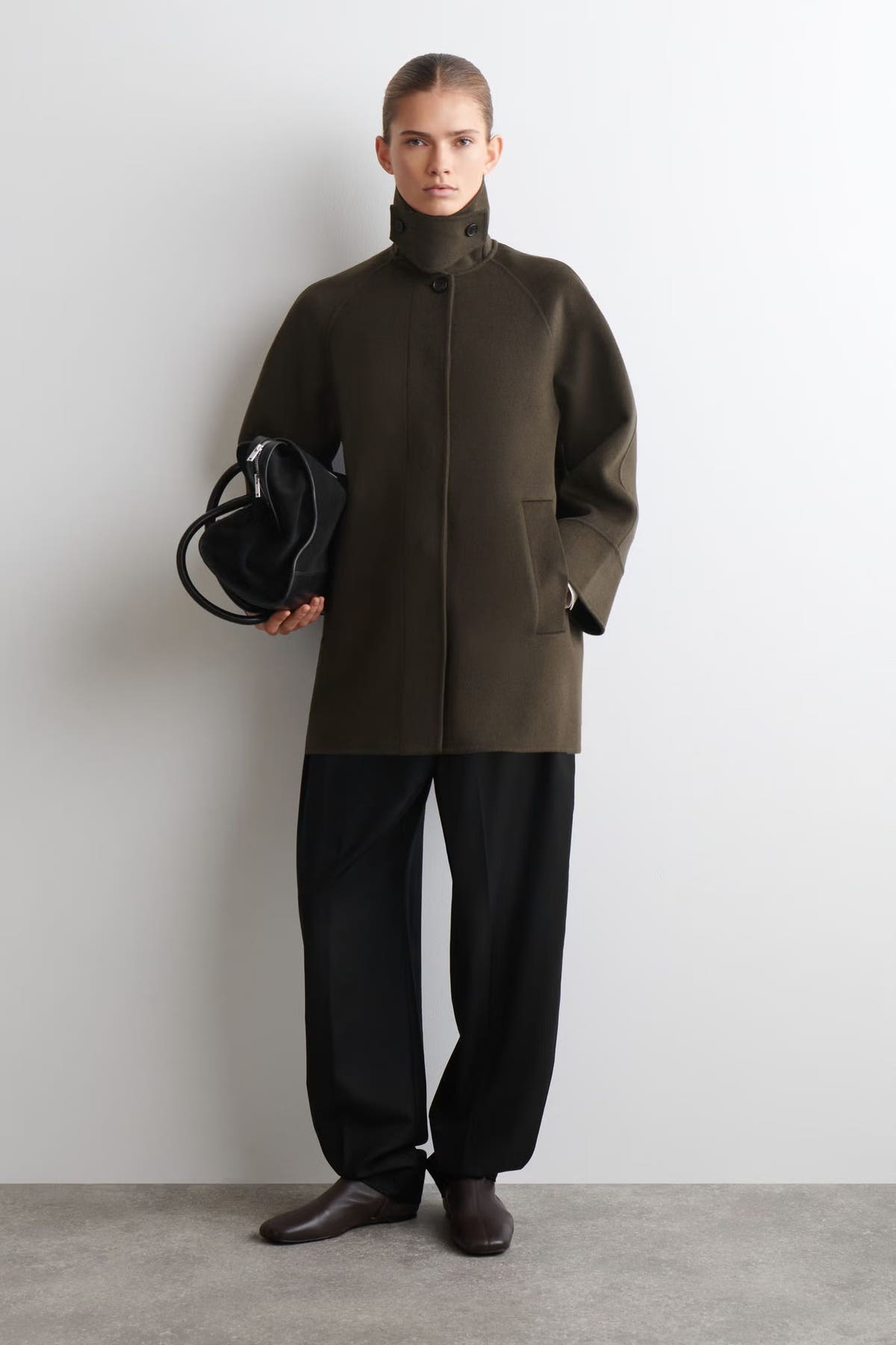 Funnel-neck Double-faced Wool Short Coat | COS UAE
