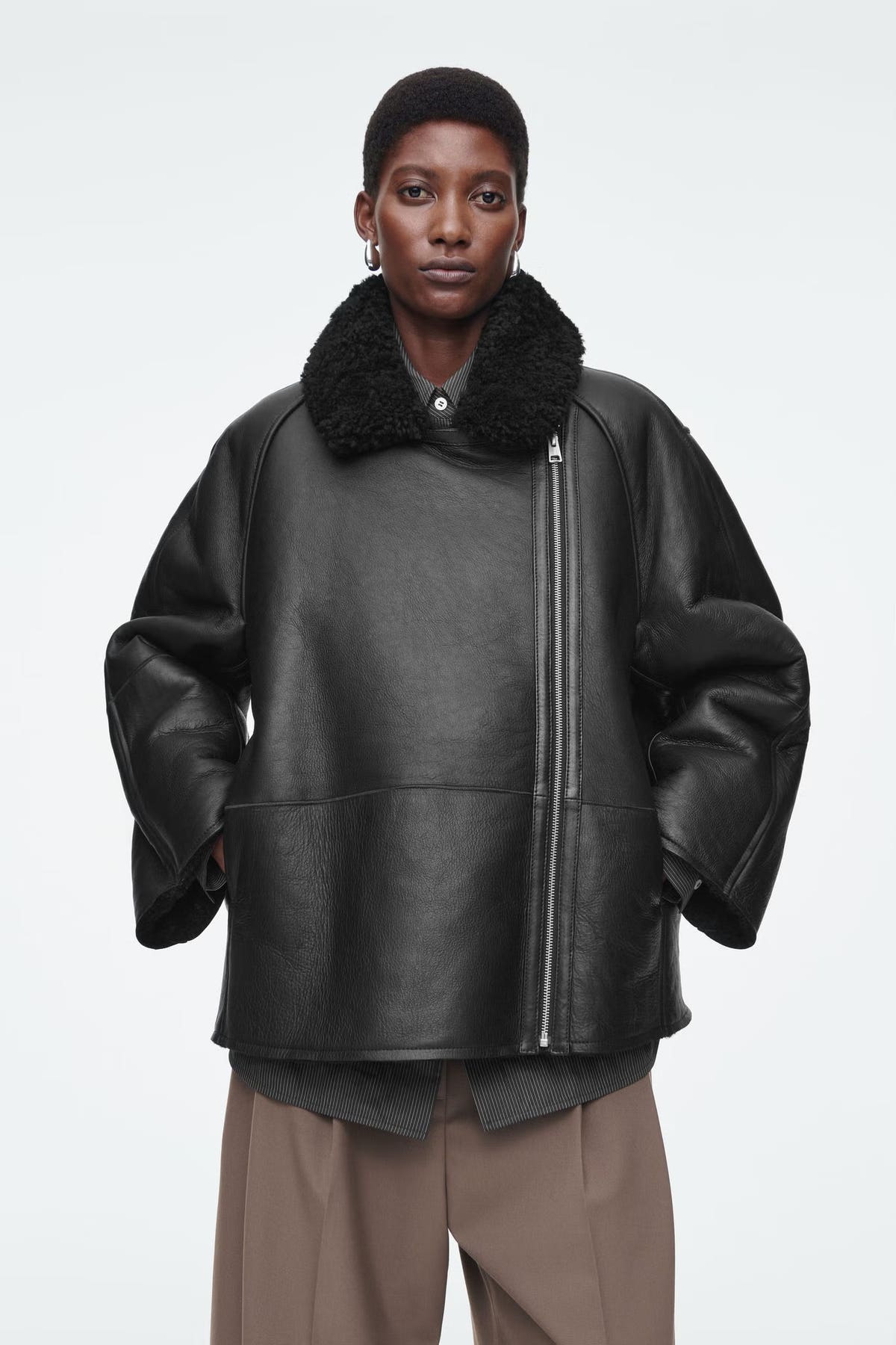 Oversized Shearling Aviator Jacket | COS UAE