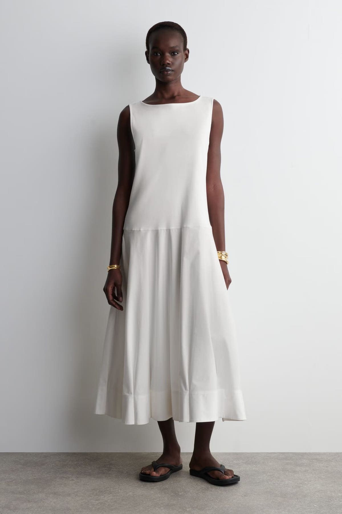 Boat-neck Cotton A-line Midi Dress | COS UAE